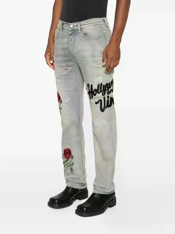 Amiri Rose Embroidered Distressed Jeans