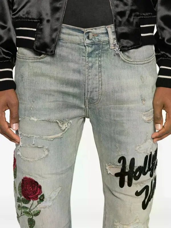 Amiri Rose Embroidered Distressed Jeans