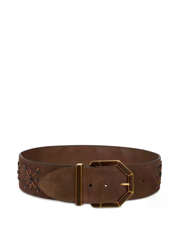 Etro Suede Belt With Geometric Buckle - Brown