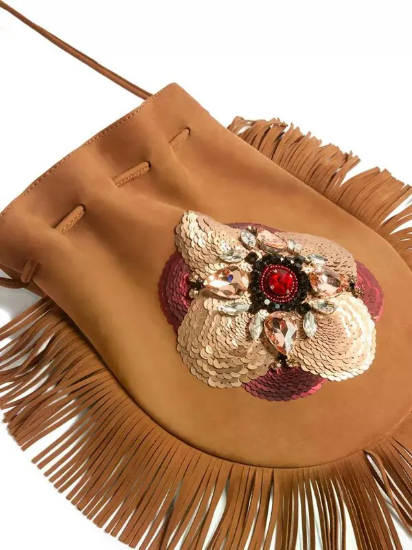 La DoubleJ Fringed-trim Sequin-embellished Shoulder Bag