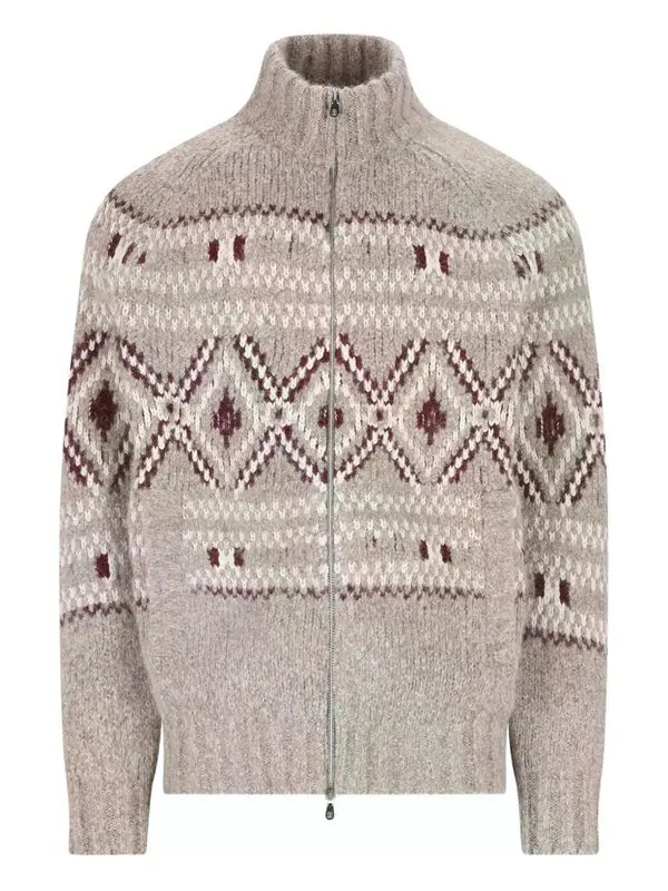 Brunello Cucinelli High-neck Patterned Knit Cardigan