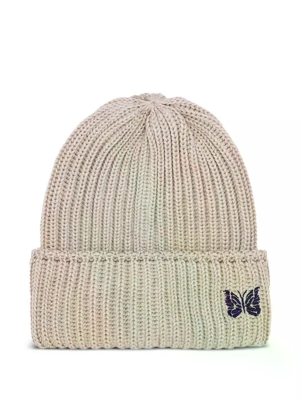 Needles Rib-knit Beanie With Butterfly Embroidery - Neutrals