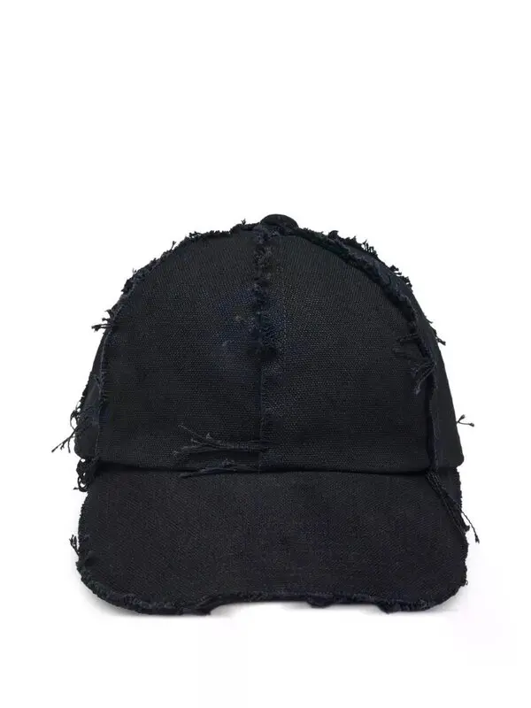 Y’s Frayed-edges Zip-detail Baseball Cap - Black