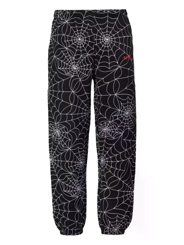 SP5DER Spiderweb-pattern Sweatpants - Black