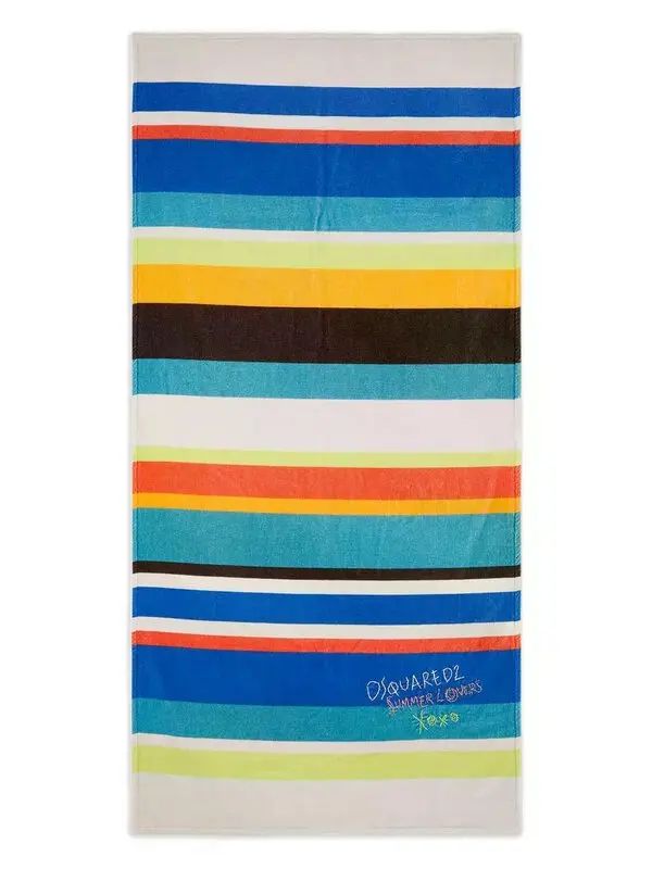 Dsquared2 Summer Lovers Sunset Striped-embroidered Towel - Blue