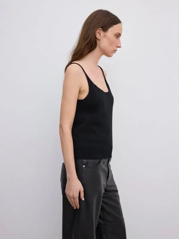 HOUSE OF DAGMAR Knitted Strap Top In Cashmere Blend - Black