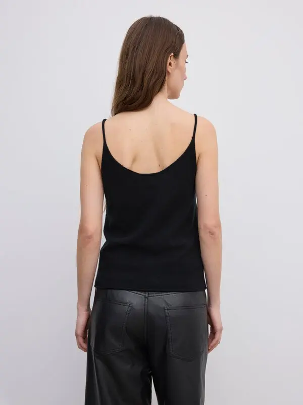 HOUSE OF DAGMAR Knitted Strap Top In Cashmere Blend - Black