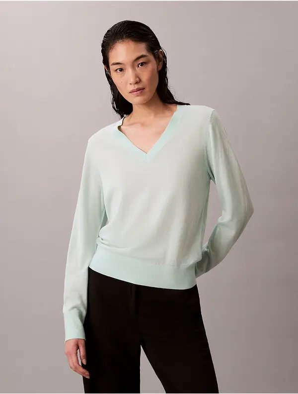 Calvin Klein Merino Wool V-neck Sweater - Moonlight Jade