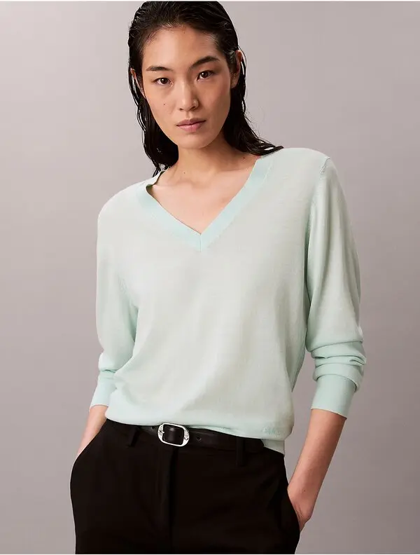 Calvin Klein Merino Wool V-neck Sweater - Moonlight Jade