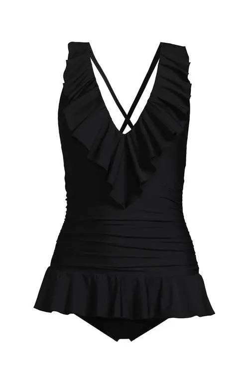 LANDS' END Skirted One-piece Swimsuit - Black