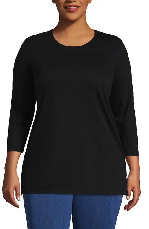 LANDS' END Cotton Supima Tunic With 3/4 Sleeves - Black