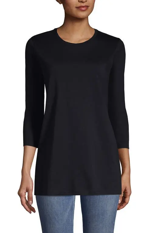 LANDS' END Cotton Supima Tunic With 3/4 Sleeves - Black