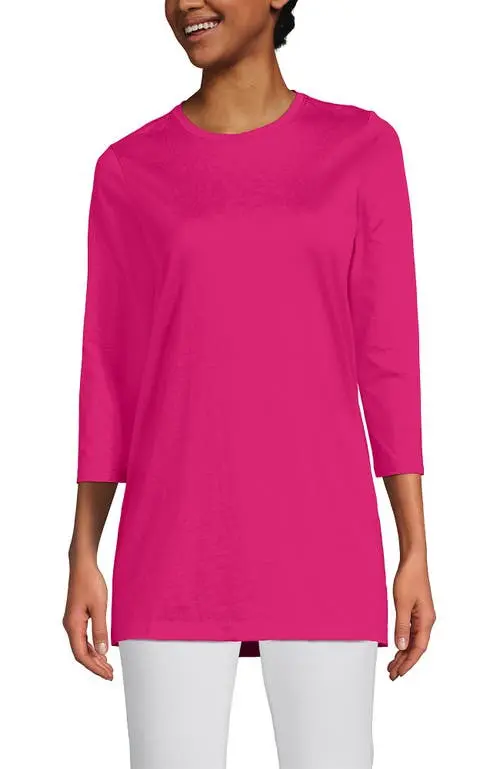 LANDS' END Cotton Supima Tunic With 3/4 Sleeves - Cherry Fuchsia