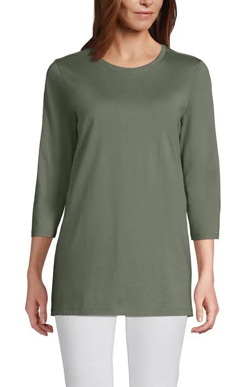 LANDS' END Cotton Supima Tunic With 3/4 Sleeves - Sage