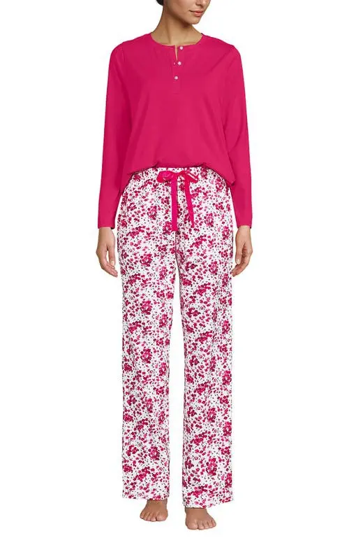 LANDS' END Knit 2 Piece Pajama Setlong Sleeve Top And Pants - Hot Pink Floral