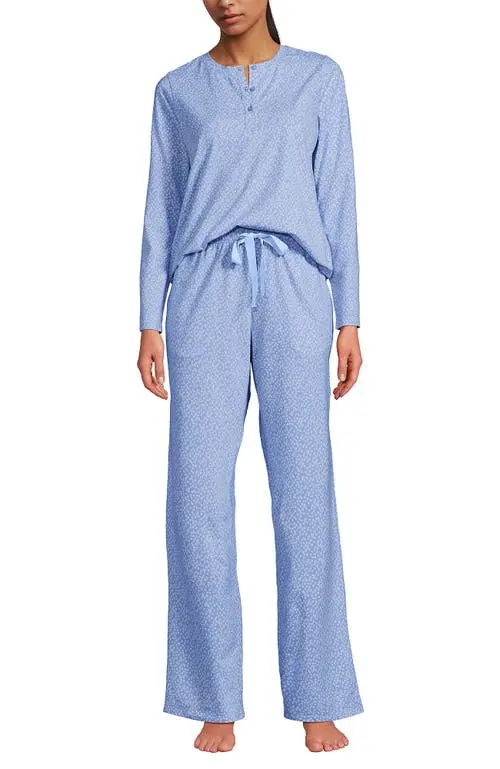 LANDS' END Petite Knit 2 Piece Pajama Setlong Sleeve Top And Pants - Light Sea Blue Tiny Floral