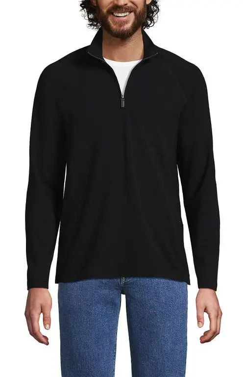 LANDS' END Long Sleeve Raglan Hybrid Quarter Zip - Black