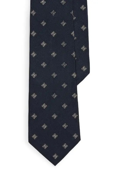 Ralph Lauren Purple Label Standard Diamond Jacquard Silk Neck Tie - Navy