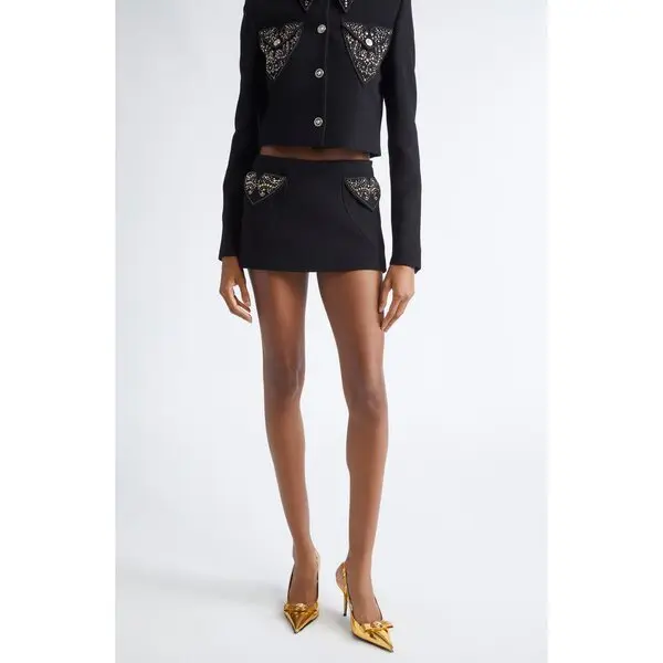 Versace Embellished Wool Crepe Miniskirt