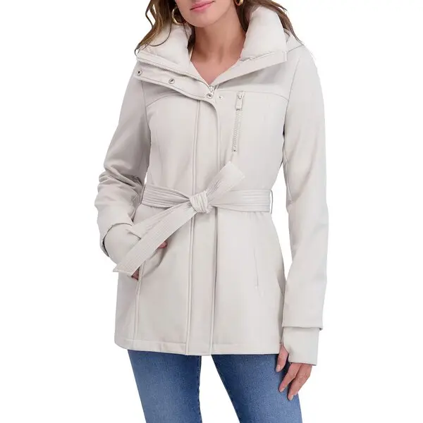 Kensie Softshell Belted Jacket - Ivory