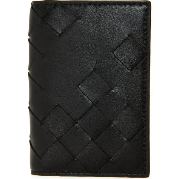 Bottega Veneta Intrecciato Leather Passport Case - 8803 Black/silver