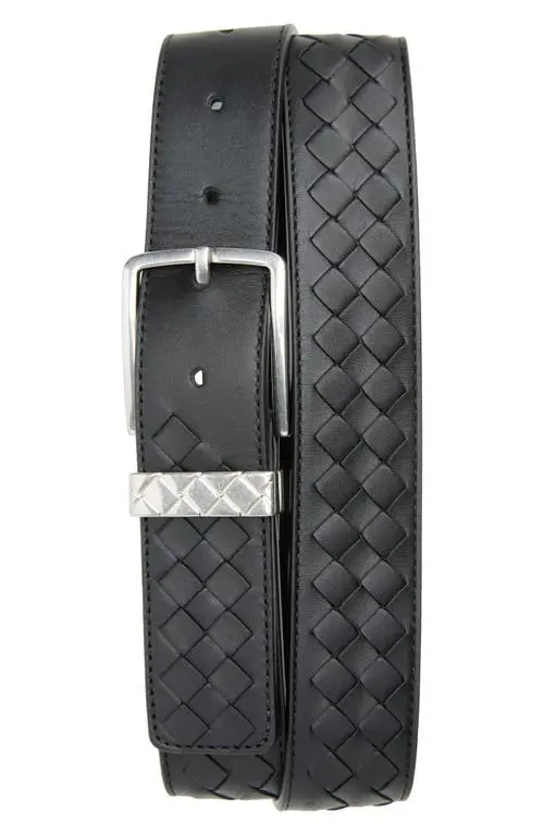Bottega Veneta Intrecciato Leather Belt - 8803 Black/silver
