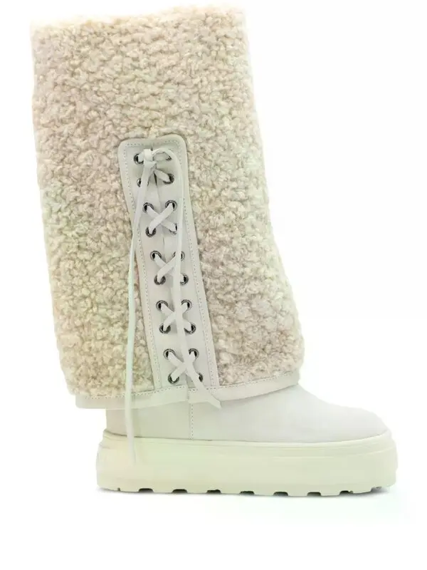 Casadei Lace-up Faux-shearling Boots - Neutrals