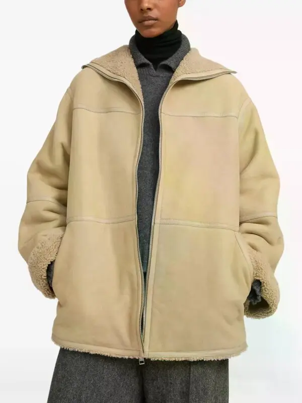 YVES SALOMON Suede-shearling Panelled Coat