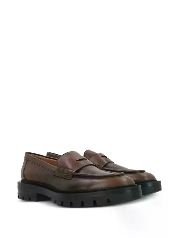 Santoni Leather Penny Loafers