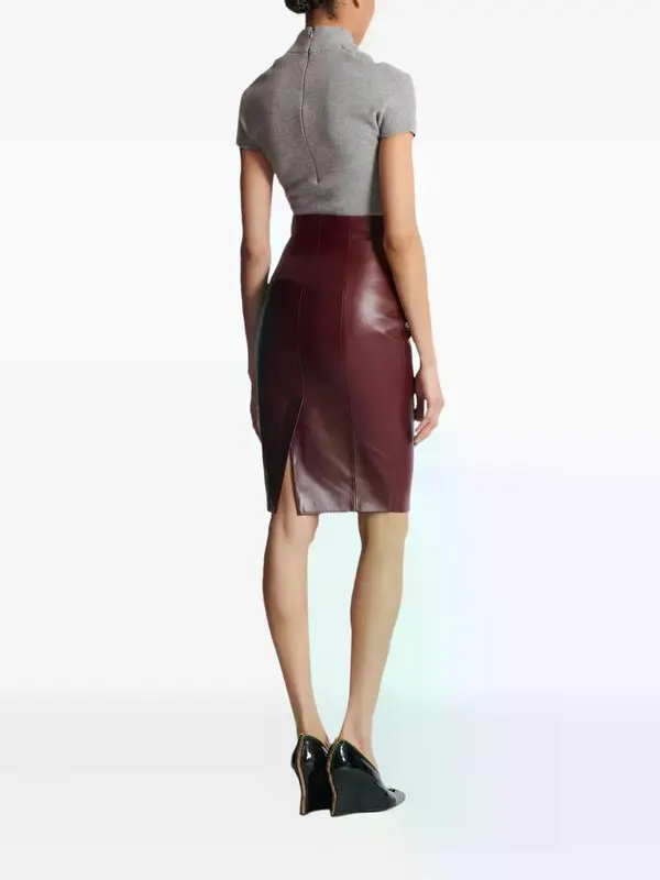 Balmain Lambskin Leather Pencil Skirt - Red