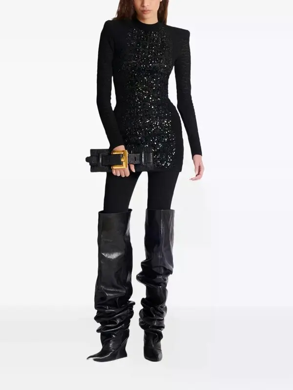 Balmain Sequin-Embellished Knit Mini Dress In Black - 50% Off | Editorialist