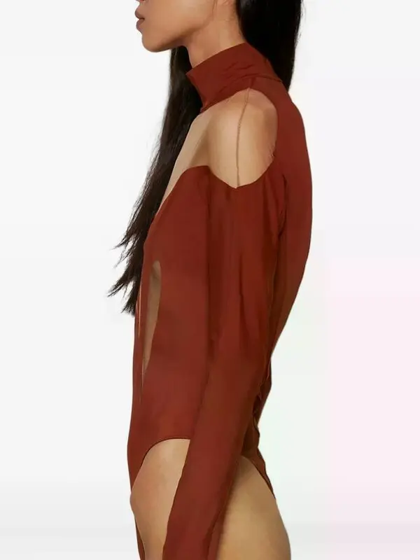 MUGLER High-neck Long-sleeve Bodysuit - Brown