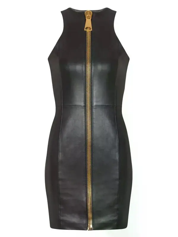 Balmain Sleeveless Lambskin Mini Dress With Zip Front