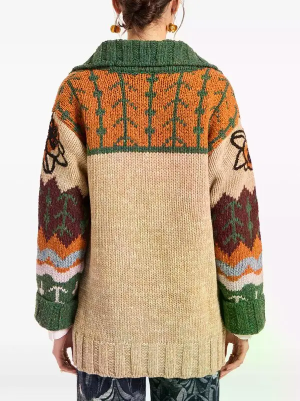 La DoubleJ Floral-embroidered Zip-up Cardigan - Neutrals