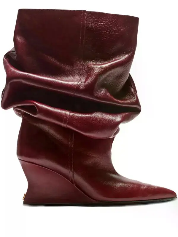 Balmain Calfskin Leather Wedge Ankle Boots - Red