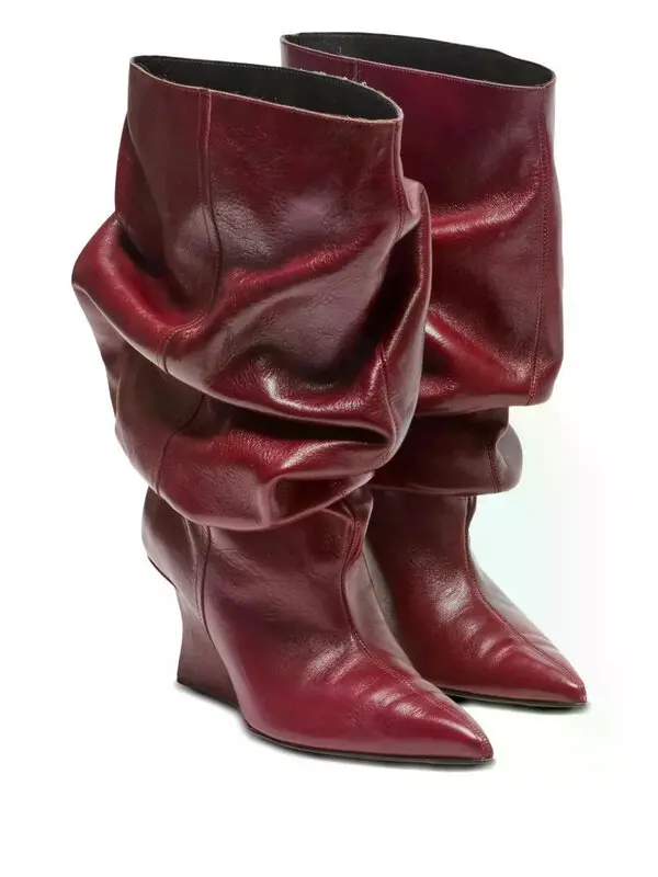 Balmain Calfskin Leather Wedge Ankle Boots - Red