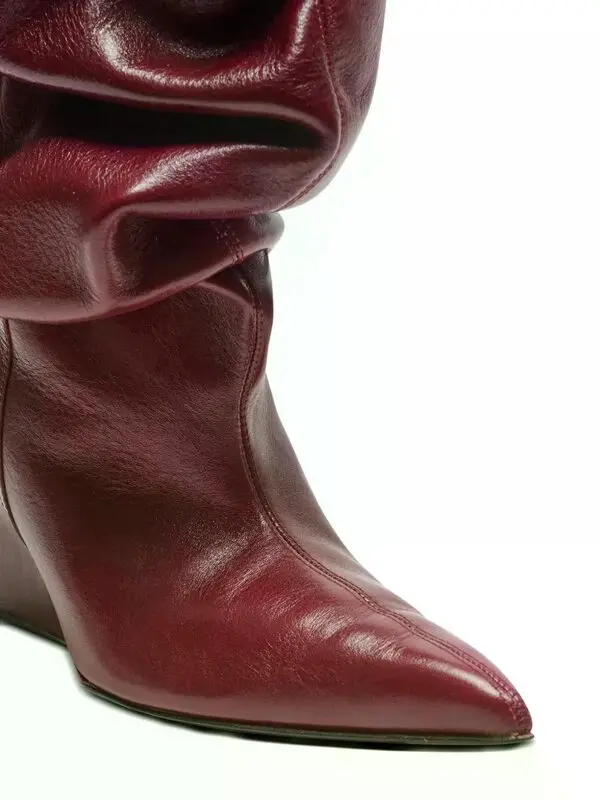 Balmain Calfskin Leather Wedge Ankle Boots - Red