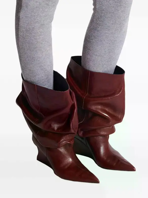 Balmain Calfskin Leather Wedge Ankle Boots - Red