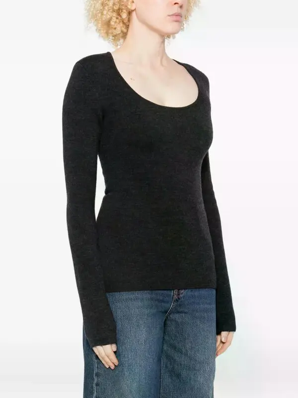 TOTEME Scoop-neck Long-sleeve Knit Top - Grey