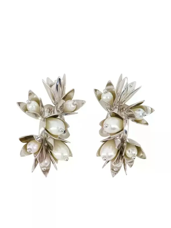 Simone Rocha Pearl-embellished Flower Earrings - Silver