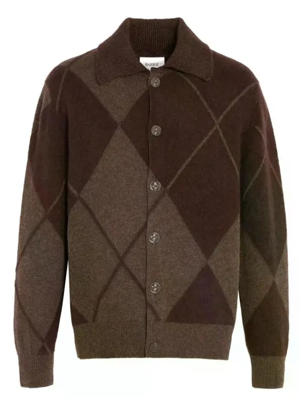 BARRIE Argyle Pattern Button Cardigan - Brown