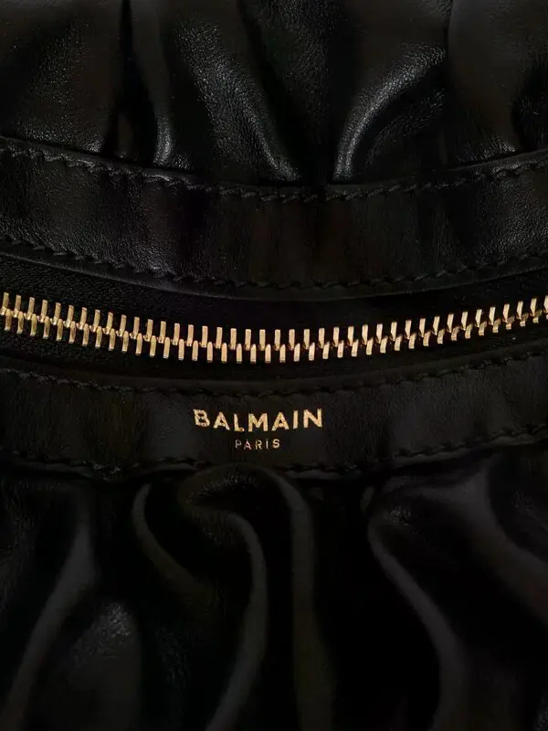 Balmain Shoulder Bag With Pleated Detailing - Black