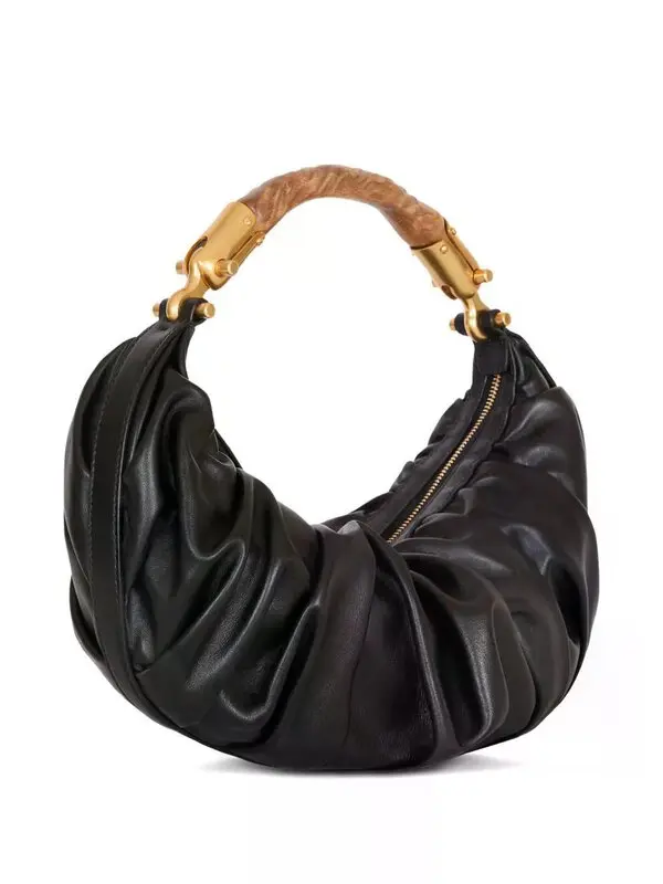 Balmain Shoulder Bag With Pleated Detailing - Black