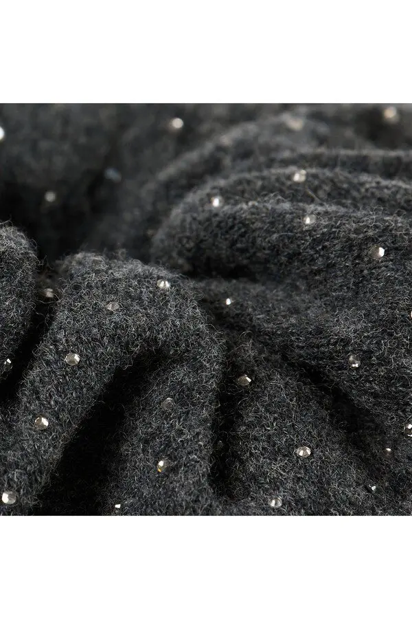 Sandro Rhinestone Knit Scrunchie - Charcoal