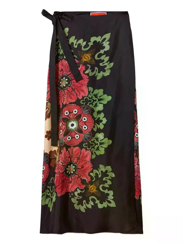 La DoubleJ Floral-print Reversible Wrap Skirt - Black