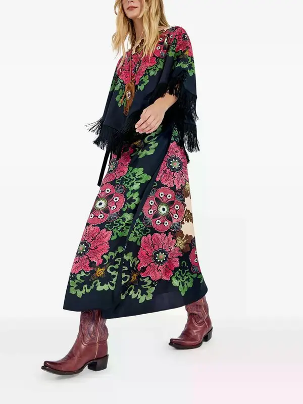 La DoubleJ Floral-print Reversible Wrap Skirt - Black