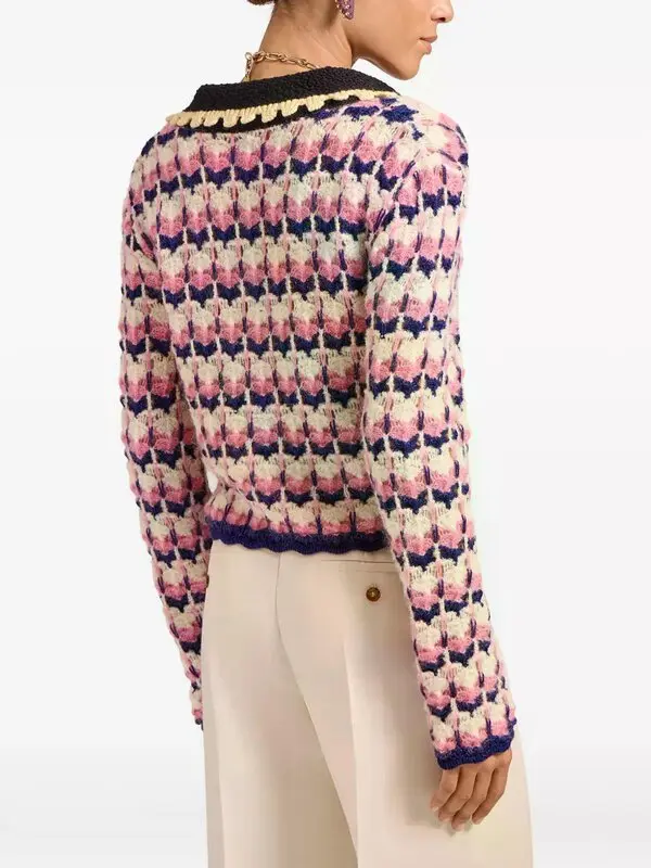 La DoubleJ Crochet-trimmed Geometric-pattern Sweater