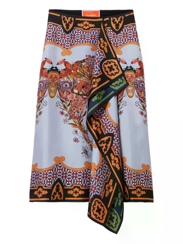 La DoubleJ Printed Ruffled Asymmetric Skirt - Blue