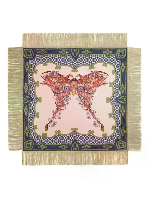 La DoubleJ Butterfly-print Fringed Scarf - Neutrals