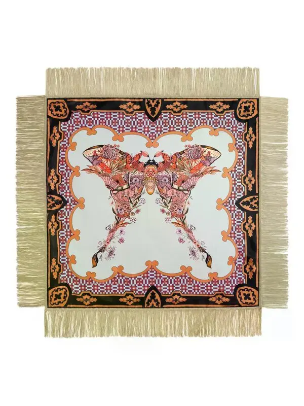 La DoubleJ Butterfly-print Fringed Scarf